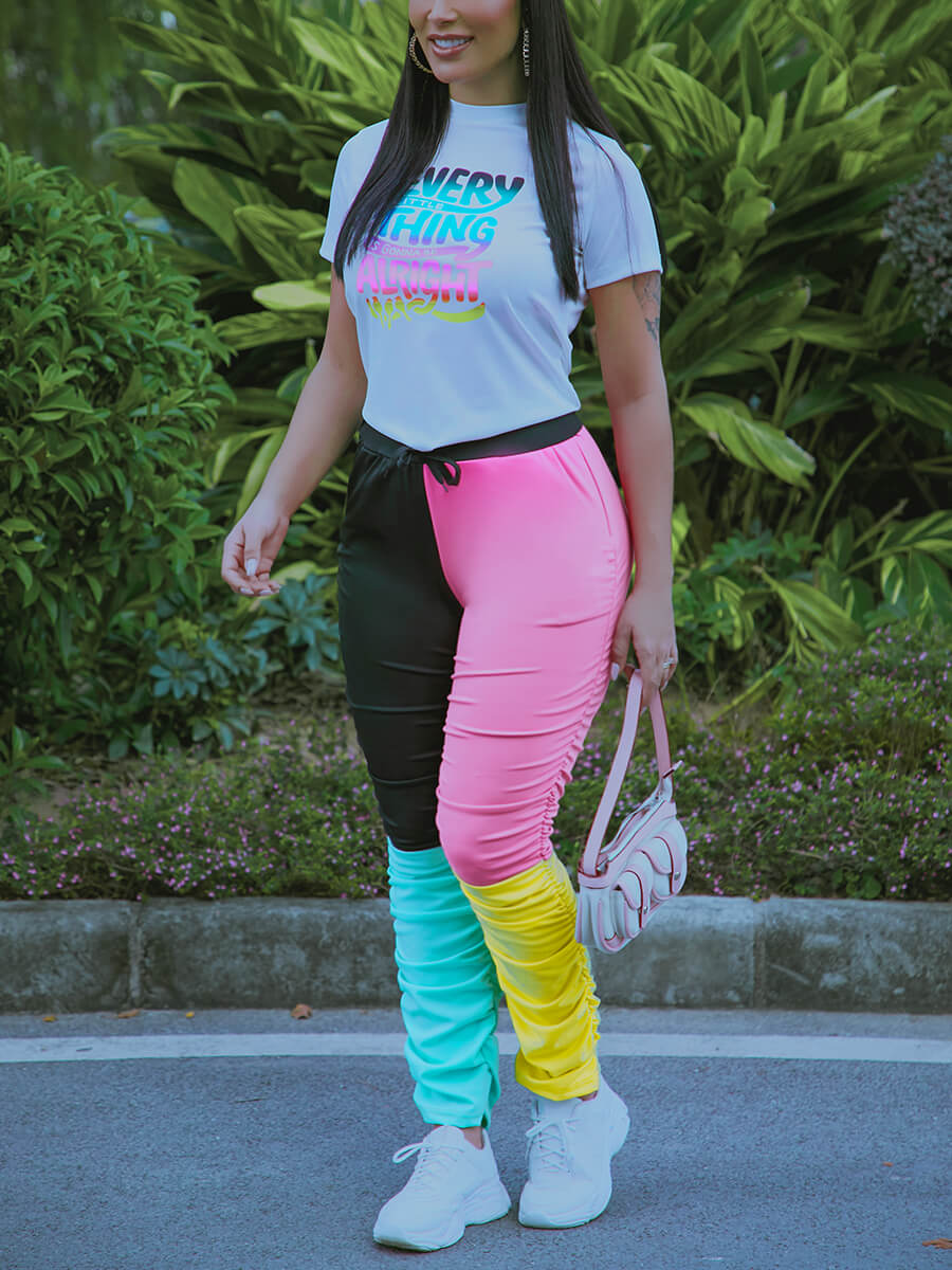 Lovely Sportswear Half A Turtleneck Color-lump Patchwork Multicolor Two ...