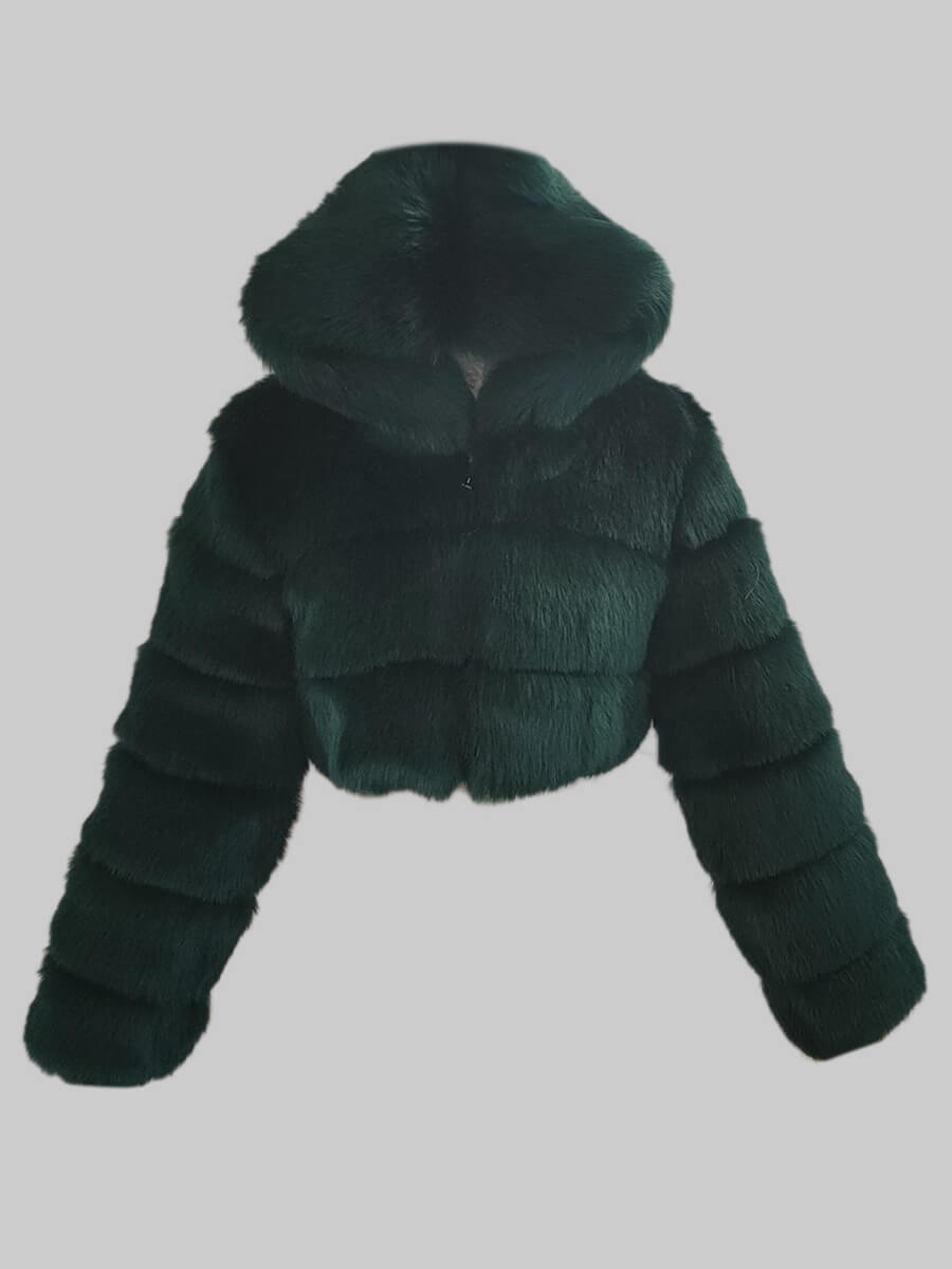 Lovely Casual Hooded Collar Zipper Design Black Green Faux Fur Sale ...