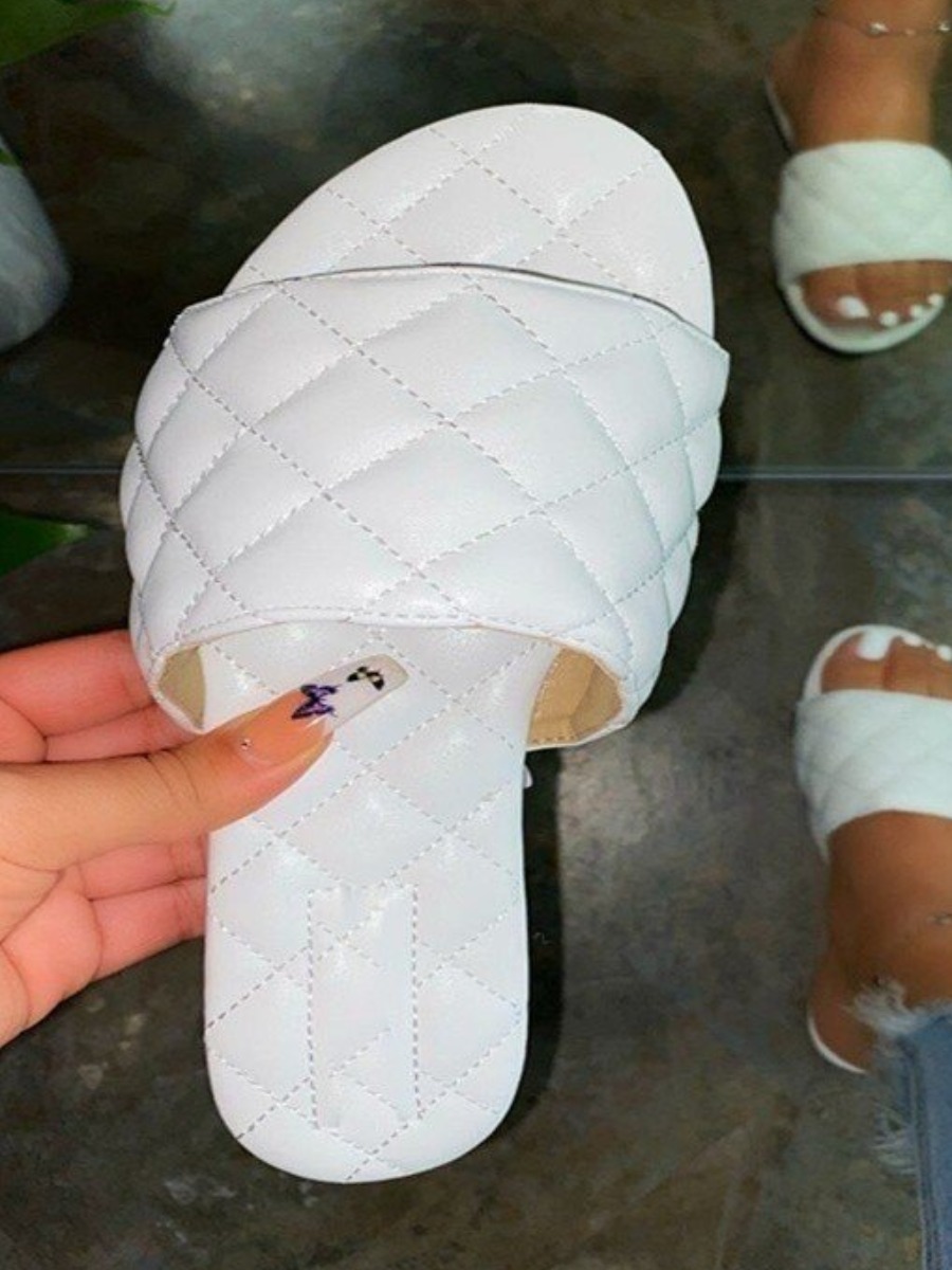 LW Casual Quilted Slide White Slides Sale | LovelyWholesale