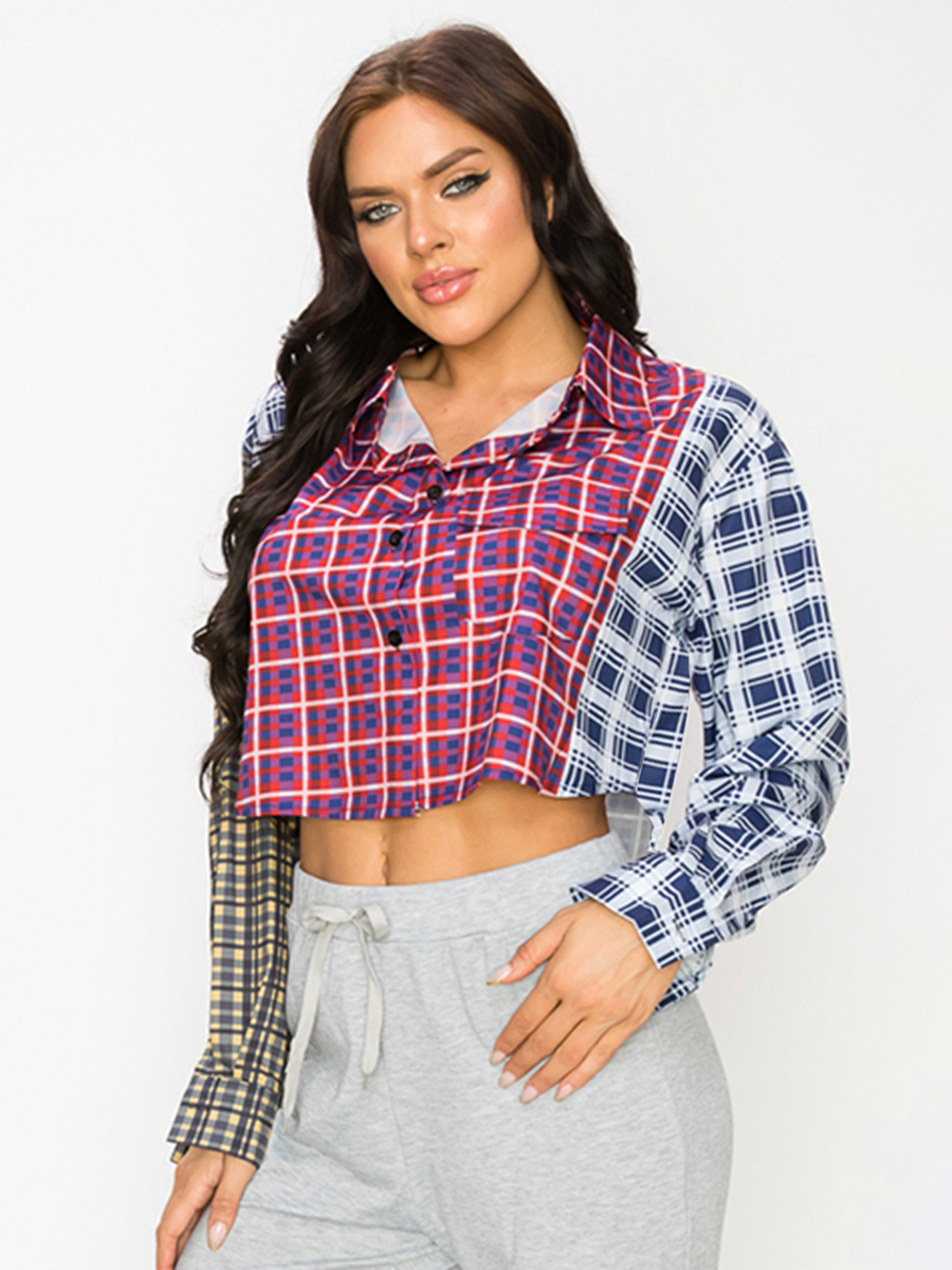 LW Plaid Print Crop Top Blouse Sale | LovelyWholesale
