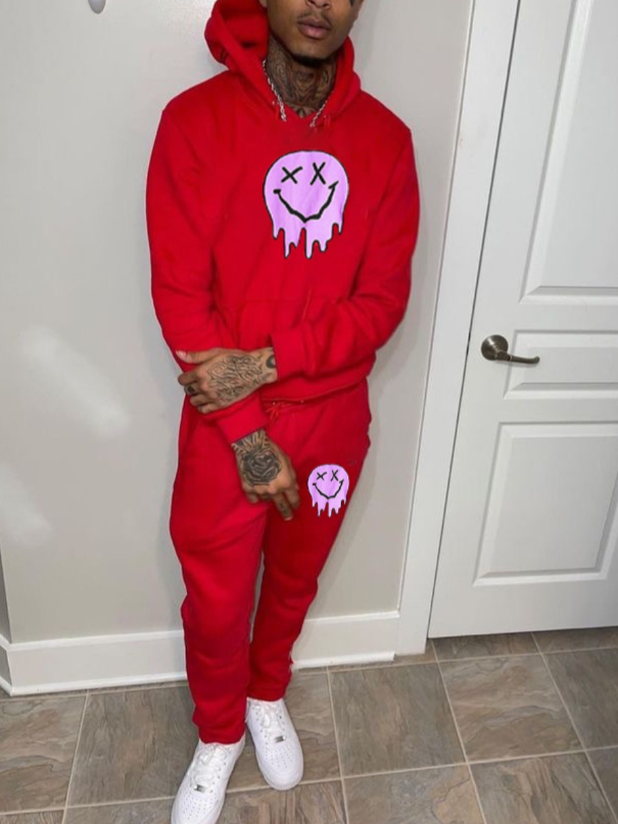 LW Men Smiley Print Pocket Design Tracksuit Set Sale | LovelyWholesale