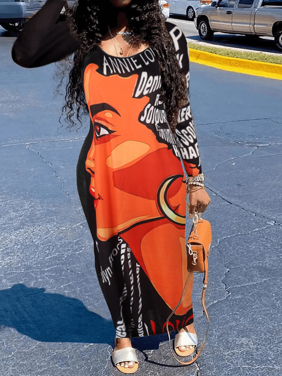 LW Round Neck Figure Letter Print Dress Sale | LovelyWholesale