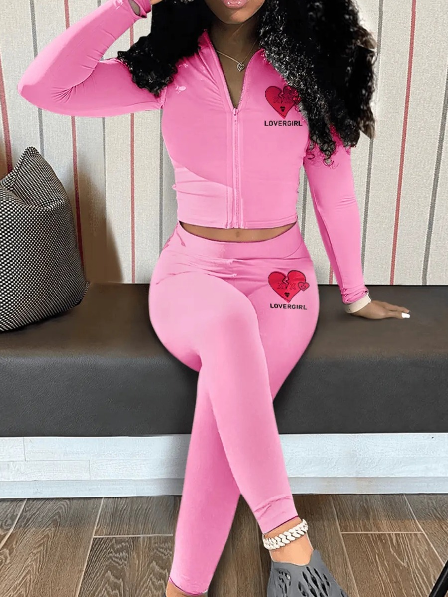 LW Broken Heart Letter Print Tracksuit Set Sale | LovelyWholesale
