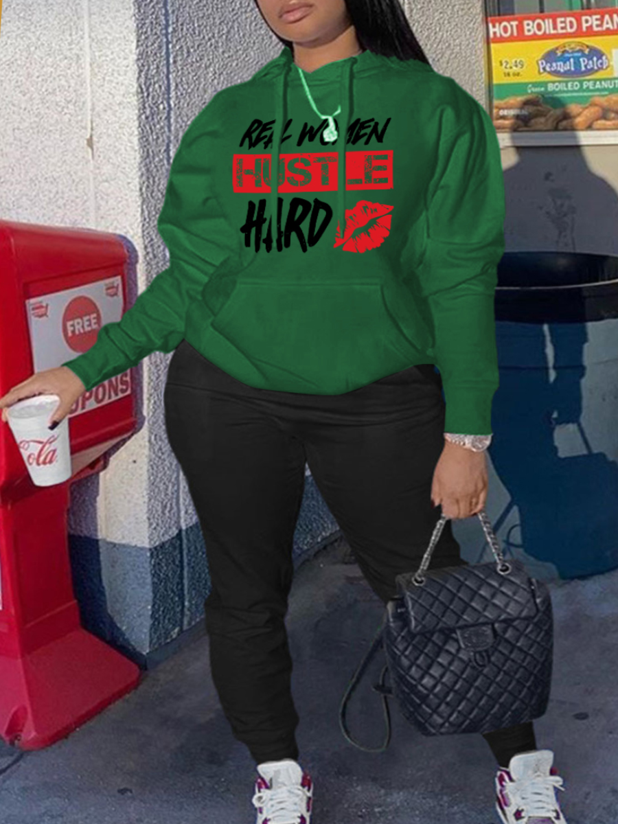LW Plus Size Hustle Hard Lip Letter Print Tracksuit Set Sale ...