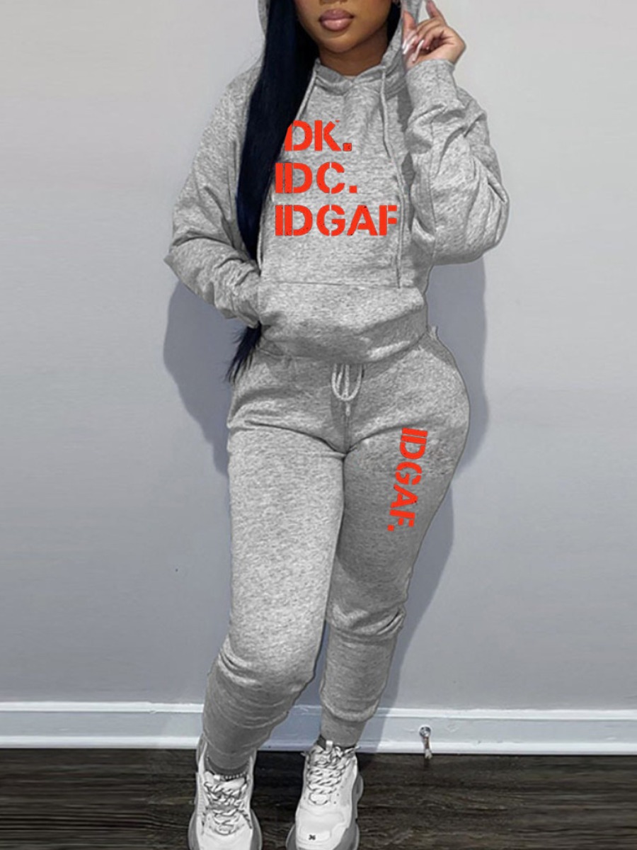 LW Letter Print Kangaroo Pocket Tracksuit Set Sale | LovelyWholesale