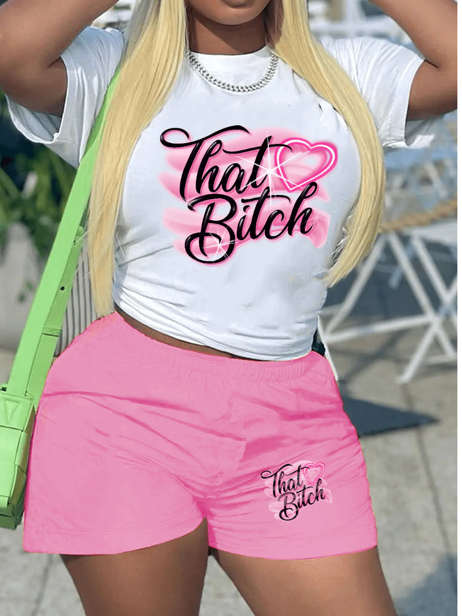 LW Heart Letter Print Shorts Set Sale | LovelyWholesale