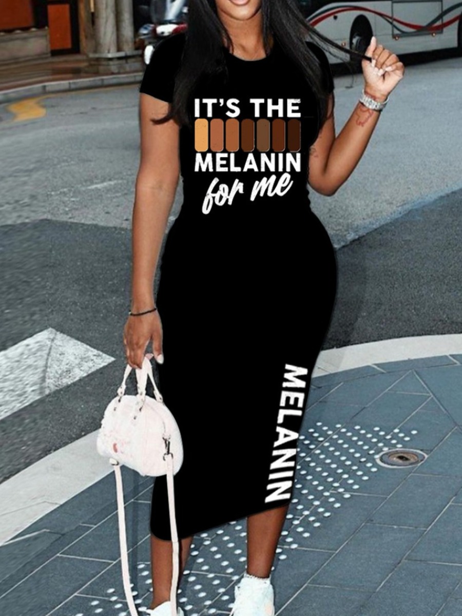 LW Plus Size Melanin Letter Print Bodycon Dress Sale | LovelyWholesale