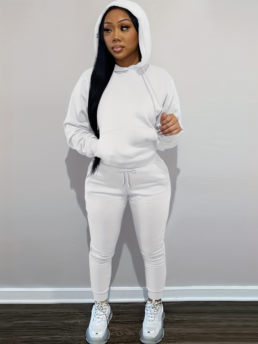LW BASICS Hooded Collar Kangaroo Pocket Tracksuit Set Sale ...
