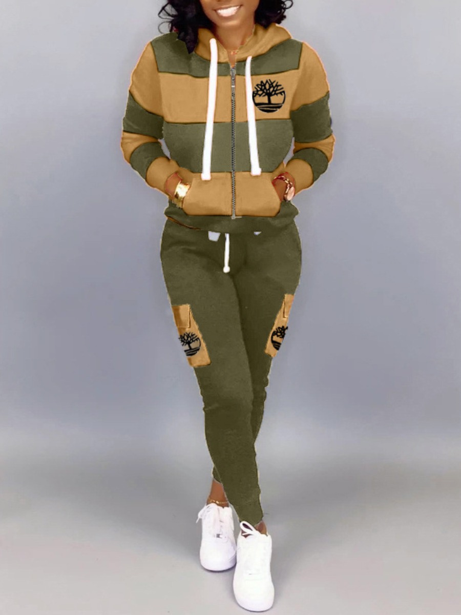 LW Striped Drawstring Kangaroo Pocket Tracksuit Set Sale | LovelyWholesale