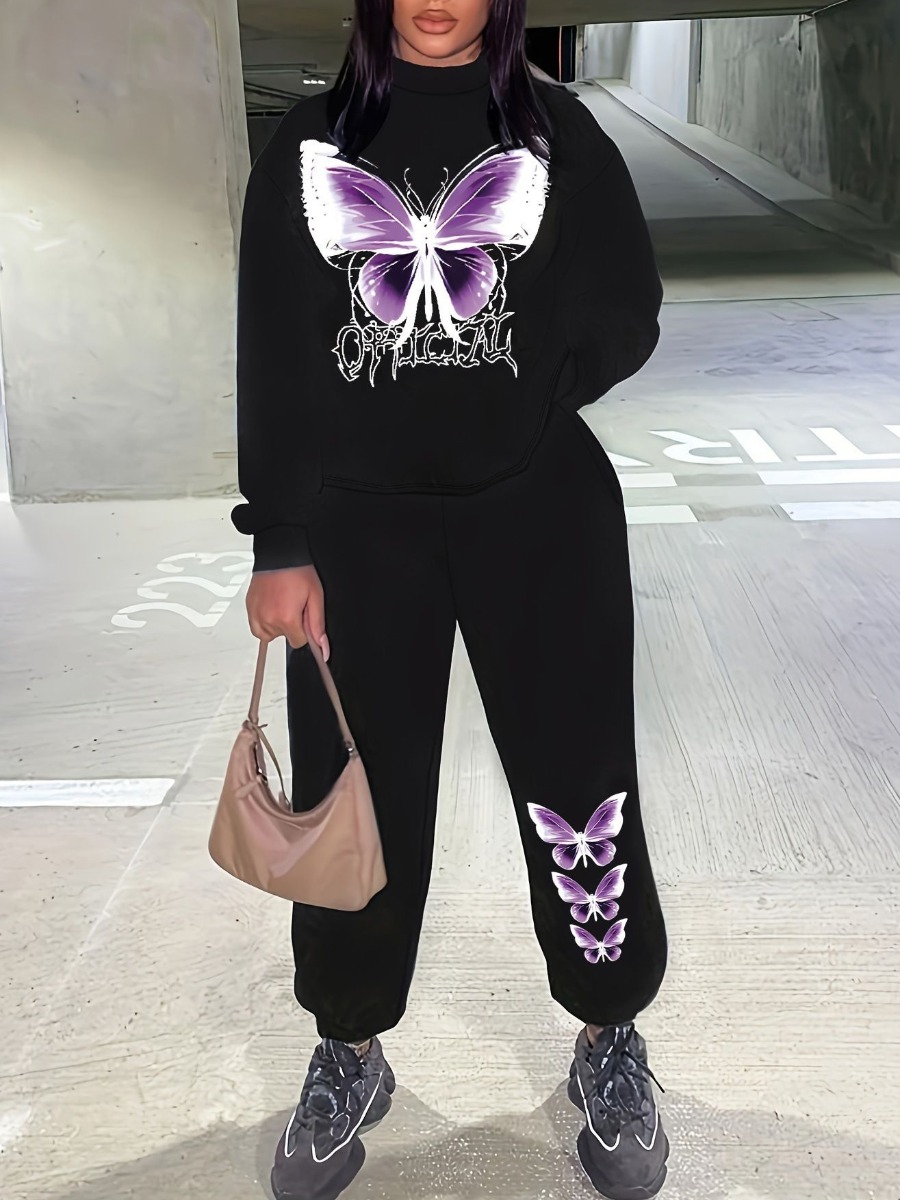 LW Plus Size Butterfly Letter Print Pants Set Sale | LovelyWholesale